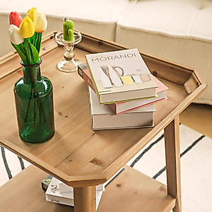 TIMBERMAVEN Rustic Farmhouse Square End Table, French Country Vintage Side Table, Boho Industrial with Storage Shelf for Living Room,café, Bedroom, Small Spaces,Solid Wood Nature White