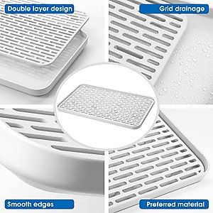 Lonian 2-Tier Drain Tray, Dish Drainer Drying Rack, Plastic Tea Tray for Cup Bowl Fruit