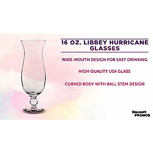 Libbey Hurricane Glasses 16 oz. Set of 12 Bulk Pack - Perfect Cocktail Glasses used as Pina Colada Glasses or Mudslide Glasses - Clear
