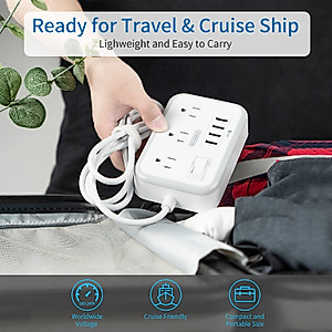 2 Pack Power Strips, NTONPOWER Flat Plug Power Strip with USB, 6 Outlets 4 USB Desktop Charging Station with 5 ft Extension Cord Wall Mount for Cruise, Travel, Hotel, Indoor, Nightstand, Office, White