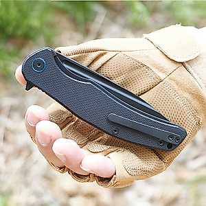 Miguron Knives M Velona Folding Knife,4.03" Black PVD 14C28N Blade Black G10 Handle With Titanium Pocket Clip,Camping Hiking Pocket Knife MGR-803BKII