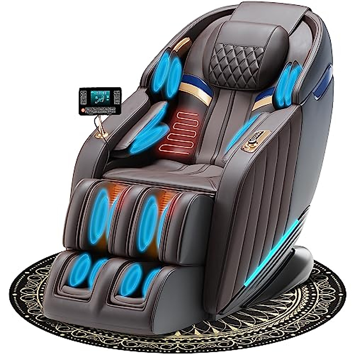 Luxury Massage Chair Full Body, Ergonomic SL-Track Zero Gravity Chairs with Mat Recliner, Back Heating, AI Voice Control, Thai Stretch, Bluetooth Speaker, Airbags, Deep Tissue Massage Black & Brown