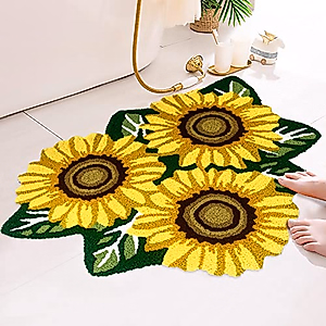 TEALP Sunflower Area Rug Yellow Flower Doormat Cute Rug for Kids Rustic Carpet Handmade Rug Washable Floral Mats for Bedroom/Living Room/Bathroom/Kitchen 35''x 25''