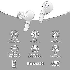 Soul SYNC PRO Bluetooth In-Ear Headphones, Qualcomm Aptx Technology TWS Headset Original With Dual Microphone, True Wireless Earbuds with Charging Case - Mobile Phone Charging Compatible (Pearl White)