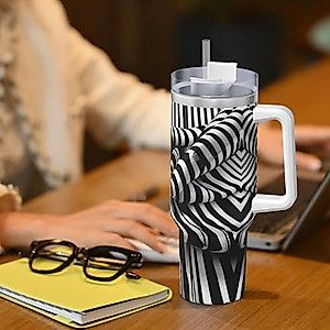 HULIBIN Black & White Stripe Print Double Deck Stainless Steel Travel Coffee Cup With Lid 40 Oz Ice Bully Cup