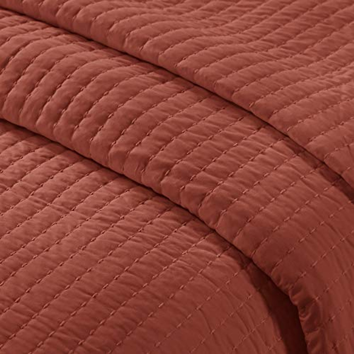 Madison Park Keaton Quilt Set-Casual Channel Stitching Design All Season, Lightweight Coverlet Bedspread Bedding, Shams, Full/Queen(90"x90"), Stripe Spice 3 Piece