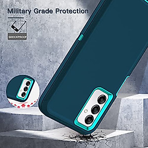 Hucasok for Galaxy A14 5G Case,Samsung Galaxy A14 5G Case with 2 Pack Screen Protector+2 Pack Camera Lens Protector Shockproof Rugged Full Body Protection Heavy Duty 3-Layer Durable Cover,Turquoise