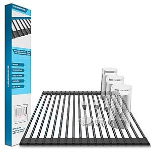 Minismus Foldable Dish Drying Rack Kitchen 13x17 Inches - Sink Drying Rack Roll Up Black - Heat Resistand & Dishwasher Safe - Roll Up Dish Drying Rack Over Sink