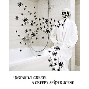 Coogam 60 PCS Halloween 3D Spiders Decoration, Scary Realistic Black Spider Sticker DIY Windows Wall Decal for Home Decor Bathroom Indoor Hallowmas Party Supplies