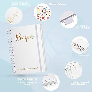 JUBTIC Recipe Book to Write in Your Own Recipes,Sprial Hardcover Personal Blank Recipe Book, Make Your Own Family Cookbook with Gold Foil Stickers, Recipe Notebook Hold 120 recipes - Pearl