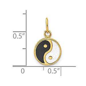 Auriga Fine Jewelry 14k Yellow Gold Black/White Enamel Yin and Yang Pendant (L-12mm, W-10mm) Gift for Women