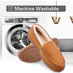 shoeslocker Mens Size 13 Slippers Moccasin Slippers Warm Indoor Outdoor Slippers Beige