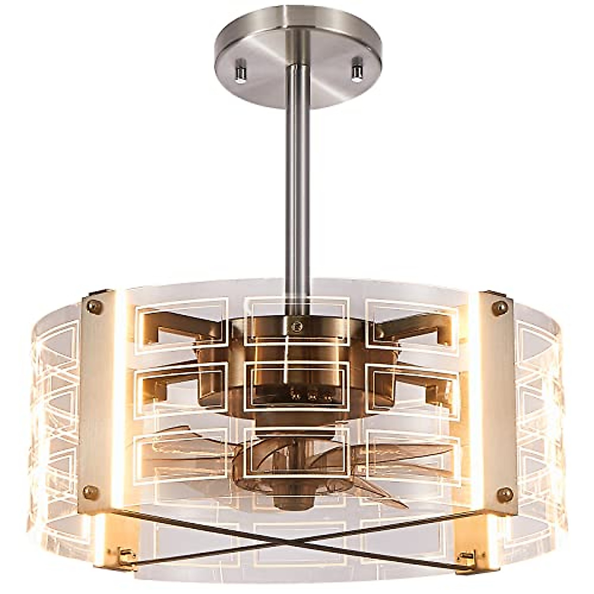 Ceiling Fans with Lights Remote Control, Modern Enclosed Ceiling Fan, Flush Mount Caged Low Profile Ceiling Fan Light Kit with Dimmable LED Light & 6 Speeds Reversible Blades Timing for Living Room