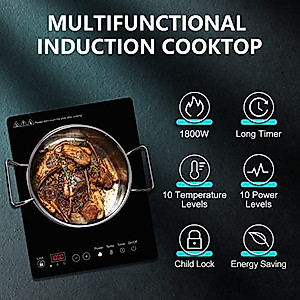 Tenavo 1800W Portable Induction Cooktop, Induction Hot Plate, Induction Burner with Sensor Touch, Single Induction Cooktop, 10 Power and Temperature Levels