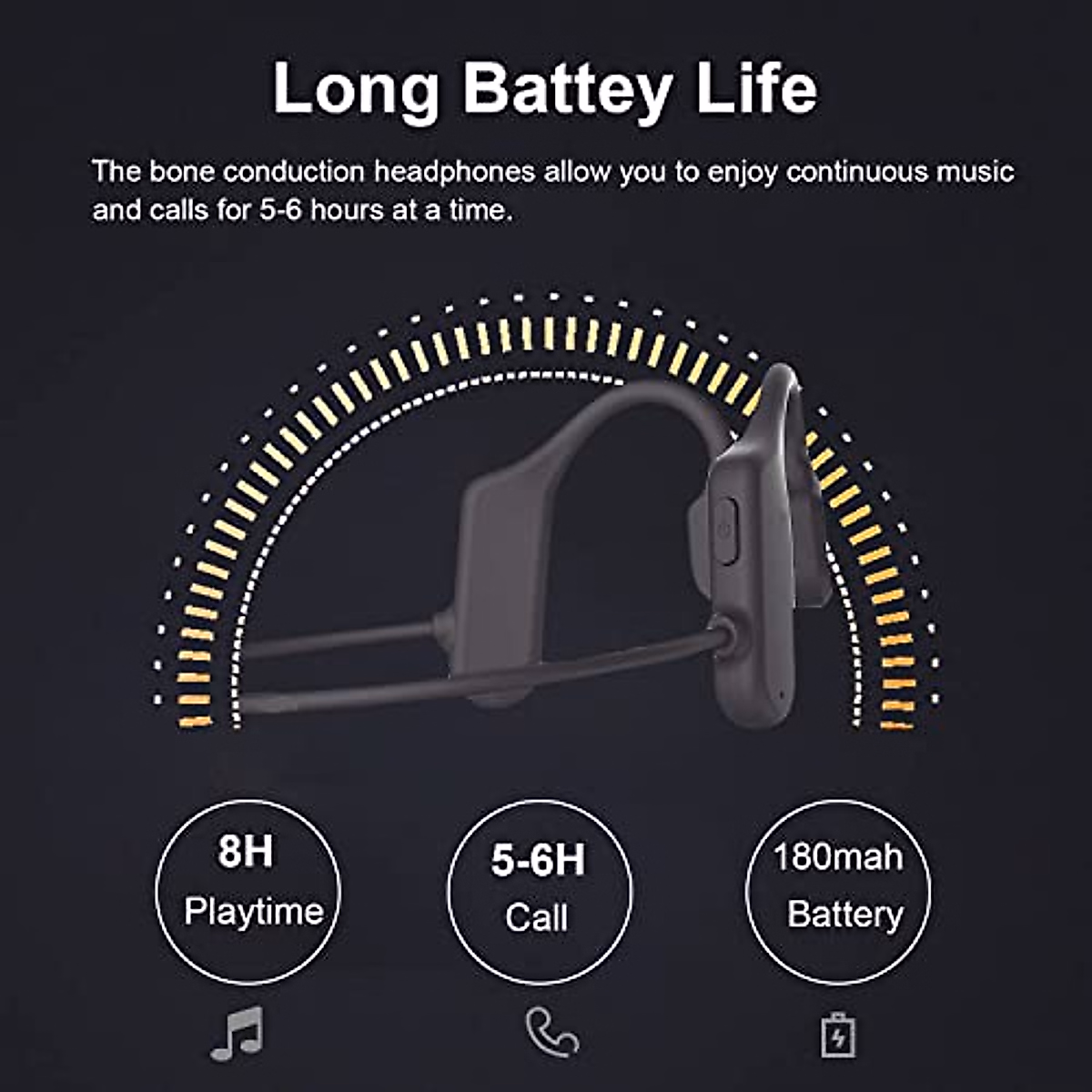 ZKAPOR Bone Conduction Headphones, Open Ear Headphones Sports Wireless Earphones, Bluetooth Headphones with Built-in Mic,Up to 8 Hours Playtime,Waterproof Earphones for Running Workouts(Black)