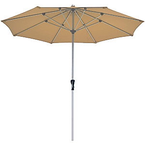 Tangkula 9 ft Patio Umbrella, Outdoor Market Table Umbrella with 1.5” Aluminum Pole, 8 Sturdy Ribs & Crank for Garden, Lawn, Deck, Backyard & Poolside (Beige)