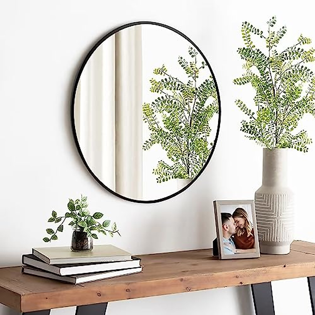 Fabuday Black Round Mirror for Wall 24 inch - Circle Mirror for Bathroom, Entryway, Living Room, Hallway, Vanity Decor, Big Matte Metal Frame Mirror