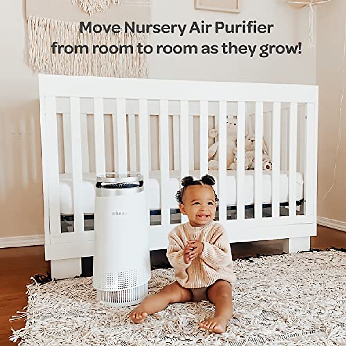 BEABA Nursery Air Purifier, Air Purifiers for Baby, Air Filter, HEPA Filter, Odor Eliminator, Removes Smoke, Dust, & Pet Dander, with Baby Night Light