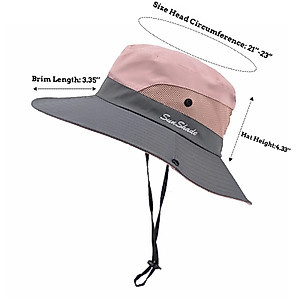 Women's Ponytail Safari Sun Hat Mesh Wide Brim UV Protection Outdoor Bucket Hat Foldable Beach Summer Fishing Hat 1pack-Pink