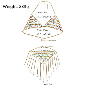 Yovic Boho Body Chain Sexy Rhinestone Waist Chain Bikini Crystal Bra Chian Rave Nightclub Party Body Accessories for Women and Girls（One Set）(Gold-3)