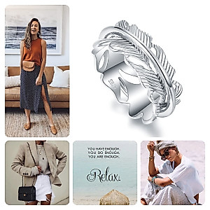 STROLLGIRL Sterling silver Simple spinner ring Fidget band ring spinning meditation anxiety ring (feather design, 10)