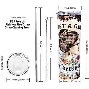 LIERIE8888 Librarian Gifts For Women, Book Lover Travel Coffee Mugs, Book Themed Gifts, Book Reader Gifts For Woman, Bookish Gifts for Woman, Just A Girl Who Loves Books Tumbler with Lid and Straw