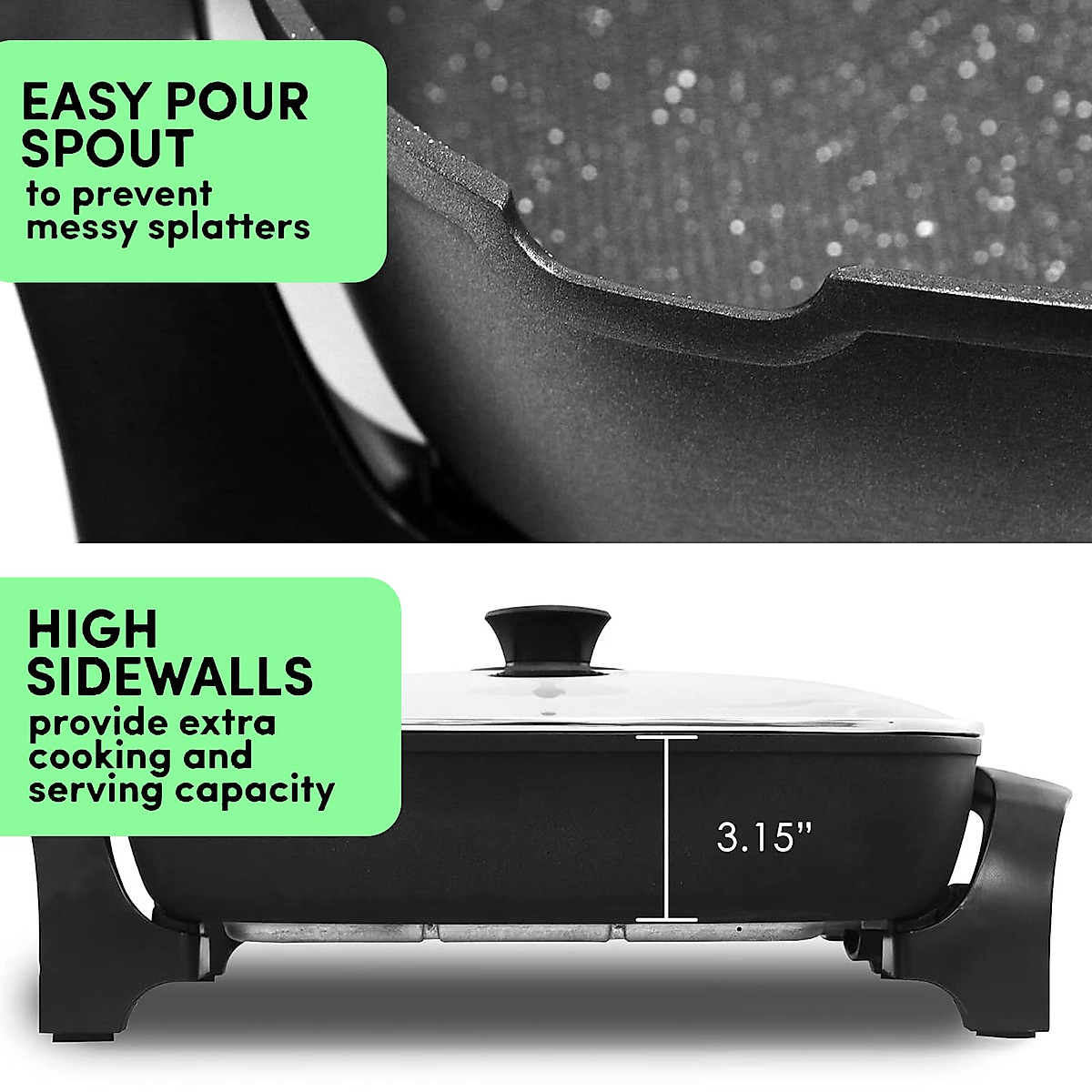 Extra Deep Nonstick Electric Skillet - Serves 6 to 8 People (10.5Qt.)