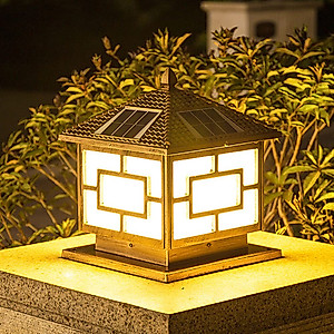 KAIKEA LED Cast Aluminum Solar Lights Outdoor Garden Waterproof Column Post Light Fixture Bright Traditional Classical Acrylic Villa Porch Decor Pillar Lamp,European Retro Post Lamp