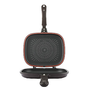 Happycall Titanium Nonstick Double Pan, Omelette Pan, Flip Pan, Square, Dishwasher Safe, PFOA-free, Brown (Standard)