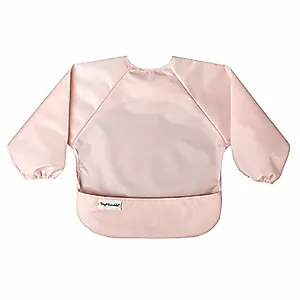 Tiny Twinkle Mess Proof Baby Bib, 2 Pack Long Sleeve Bib Outfit, Waterproof Bibs for Toddlers, Machine Washable, Tug Proof (Rose Burgundy, Small 6-24 Months)