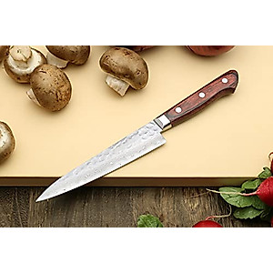 Yoshihiro VG-10 16 Layer Hammered Damascus Stainless Steel Petty Utility Knife (5.3'' (135mm))