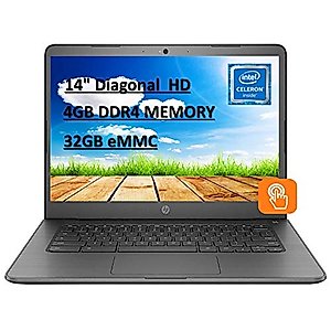 HP Chromebook 14" Touchscreen Laptop Computer for Student_ Intel Celeron N3350 up to 2.4GHz_ 4GB DDR4 RAM_ 32GB eMMC_ AC WiFi_ Type-C_ Webcam_ Chrome OS with E.S 32GB USB Card