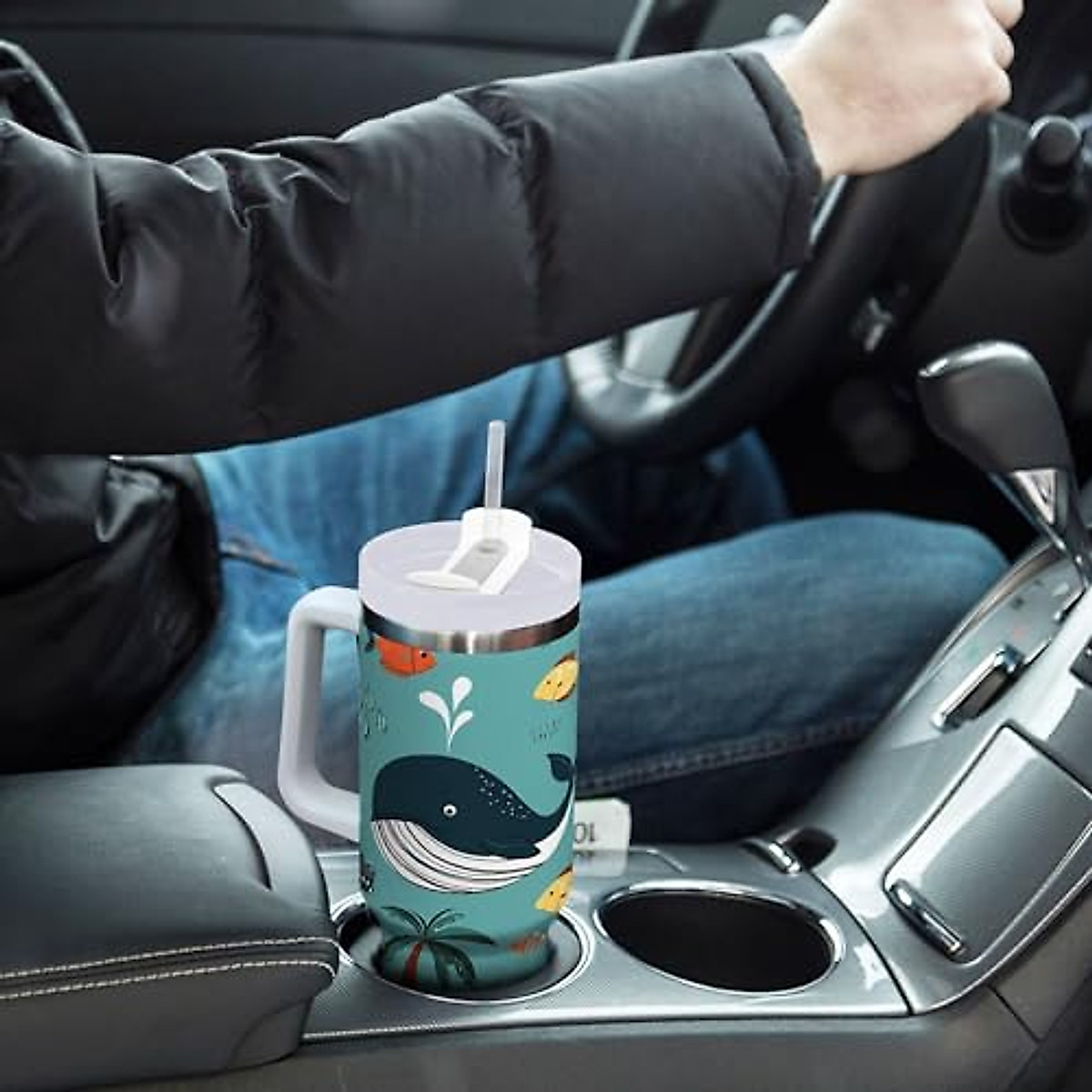 Burbuja Cute Marine Animals 40oz Insulated Tumblers with Handle and Straw Lid, Double Wall Stainless Steel Travel Mug Leak-Proof, BPA Free, Gift for Mom Dad