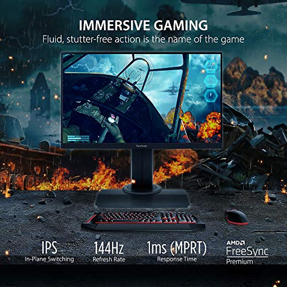 ViewSonic XG2405 24 Inch 1080p 1ms 144Hz IPS Gaming Monitor with FreeSync Premium, Eye Care, Advanced Ergonomics, HDMI and DP for Esports