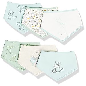 Amazon Essentials Disney | Marvel | Star Wars | Princess Girls' Bibs, Pack of 6, Bambi Nature, One Size