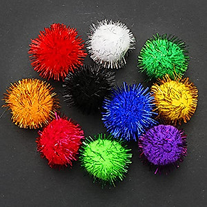 Youngever 30 Pack 1 Inch Cat Sparkle Balls, Cat Glitter Balls, Pom Pom Balls, Interactive Ball Toys for Cat, Kitten, Puppy