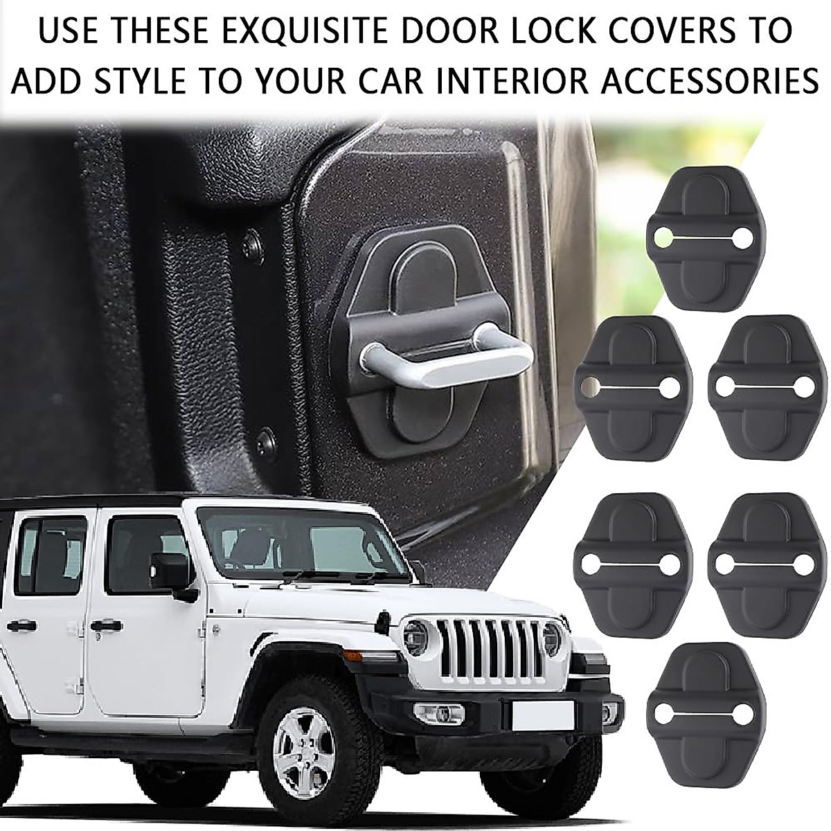 NHHC 6PCS Car Door Lock Cover Compatible with Jeep 2018-2023 Wrangler JLU JL 4XE & Jeep Gladiator JT Door Trim,Car Mods Door Latch Cover Car Decorations for Men Women