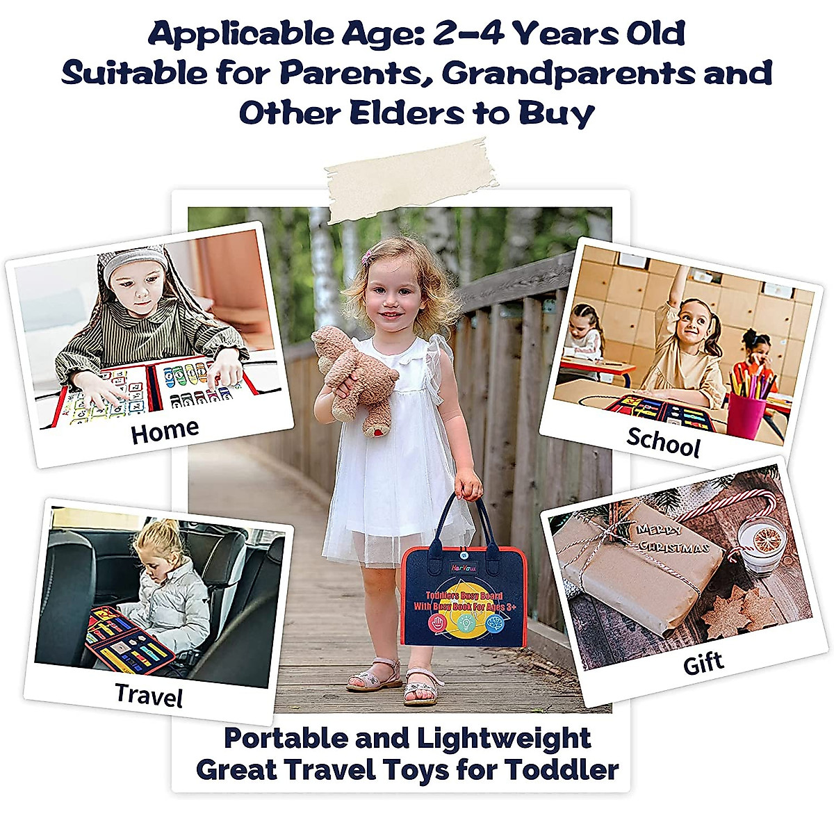 HarVow Busy Board for Toddlers, Montessori Home Teach Life Skills & Learning Skills for Kids 2-4, Montessori Educational Toys, Sensory Autism Toys, Preschool Learning Activity for Boys & Girls Age 1-3