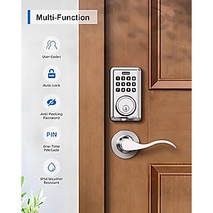 ApeStellar Keyless Entry Door Lock with 2 Lever Handles - Electronic Keypad Deadbolt - Front Door Lock Handle Sets - Auto Lock, Anti-Peeking Password, Easy Installation - Satin Nickel