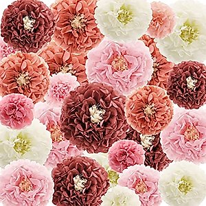 24 Pieces Dusty Rose Tissue Paper Flowers Large 14'' Paper Pom Poms Flowers Decor Paper Puff Flower Ball for Wedding Baby Shower Bachelorette Birthday Party Decoration, 14'' 12'' 10 '' 8'' 6'' 4''