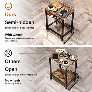 TC-HOMENY End Table Set of 2 with Charging Station & USB Ports, Side Table with Wheels & Storage Shelf Nightstand for Living Room Bedroom