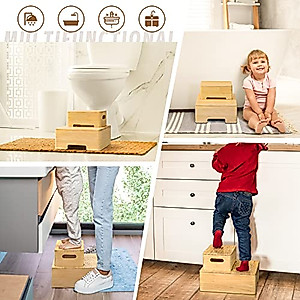 VITEVER Toddler Step Stool, Wooden Two Step Stool for Kids, Stackable and Non Slip Base Kids Step Stool for Bathroom, Potty Training, Kitchen, Bedroom