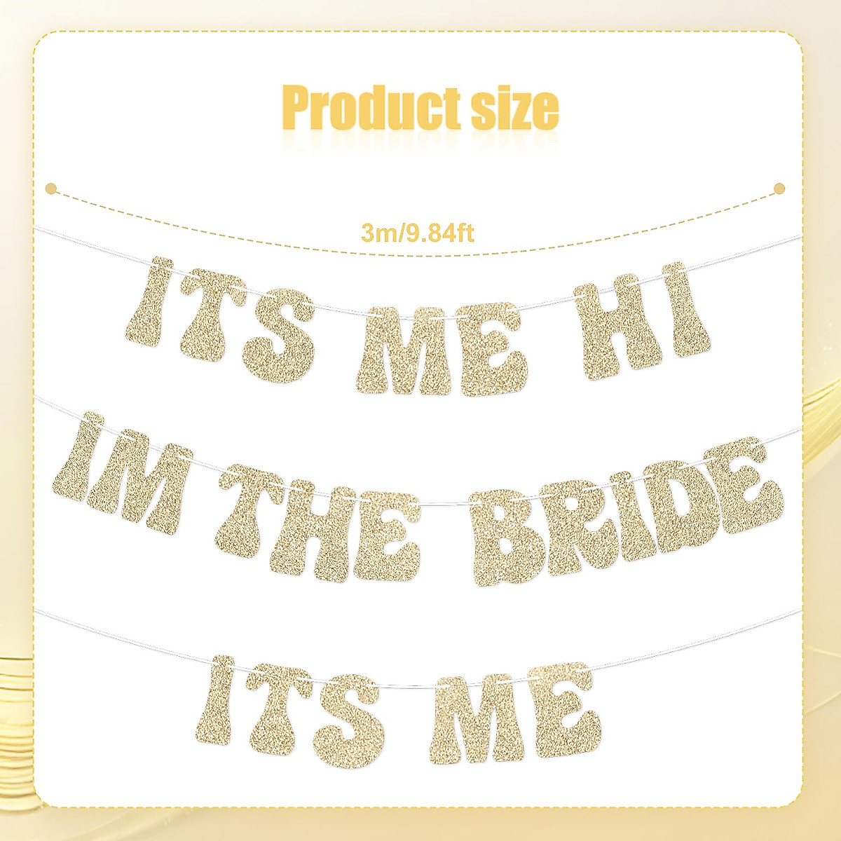 Bride Party Banner, 9.84 Feet Pre-Strung Bachelorette Banner Gold Its Me Hi I'm The Bride Its Me Banner Singer Party Decorations Wedding Photo Props