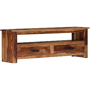 vidaXL Solid Wood Sheesham TV Cabinet with 2 Drawers & 1 Compartment - 46.5x11.8x15.7 - Rustic Brown Wooden Lowboard/Stereo Stand - Fully Assembled