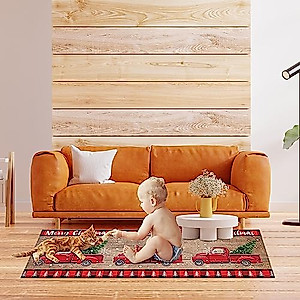 Christmas Kitchen Rugs, Xmas Tree Red Truck Kitchen Rug, Kitchen Mat Kitchen Gadgets, Kitchen Mats for Floor, Runner Rug for Laundry Room Decor, Kitchen Organization Floor Mats, 2pc Kitchen Runner Rug