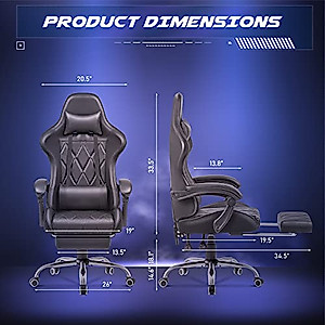 Homall Gaming Chair, Computer Chair with Footrest and Massage Lumbar Support, Ergonomic High Back Video Game Chair with Swivel Seat and Headrest (Black)
