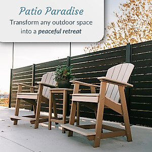 DutchCrafters Recycled Poly Balcony Bistro Set, Table with 2 Adirondack Style Chairs, Counter Height, 3 Piece Patio Furniture Set, Amish Made in USA (Weatherwood & Tudor Brown)