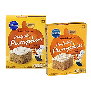 AUS Limited Edition Moist Supreme Perfectly Pumpkin Premium CAKE Mix (Pillsbury), BUNDLE of 2, Delicious Dessert, 15.25oz, Perfect for Any Celebration, Halloween Parties, Thanksgiving, Fall Season