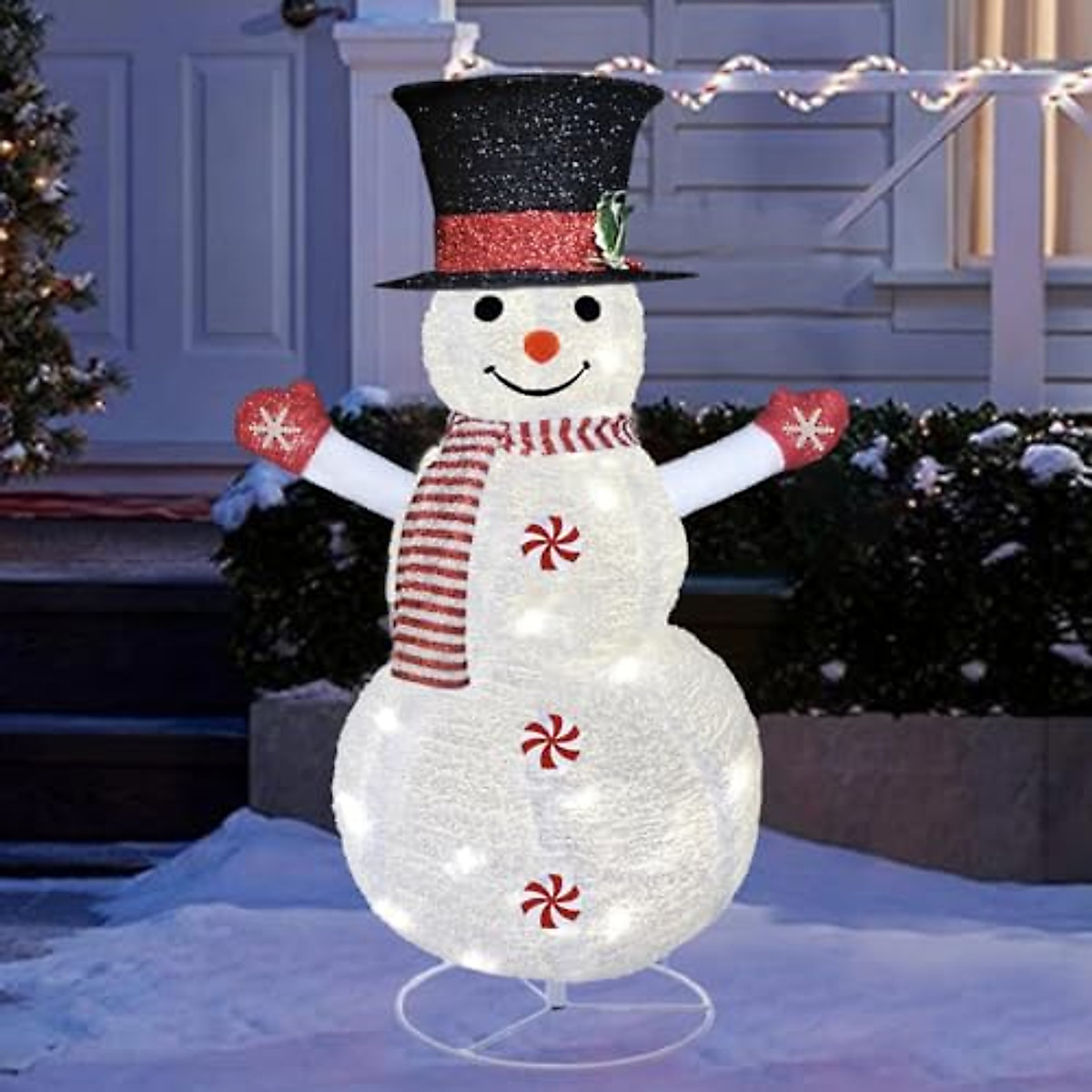Lighted Christmas Snowman Decorations, 4FT Outdoor Collapsible White Snowman with Built-in LED Lights, Pre-Lit Pop Up Xmas Snowman, Light Up for Holiday New Year Winter Decor （lint）