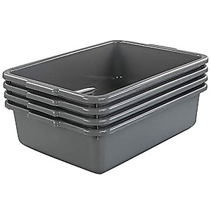CadineUS 13 L Grey Plastic Tote Box Set of 4, Commercial Bus Box Large Plastic Dish Bin
